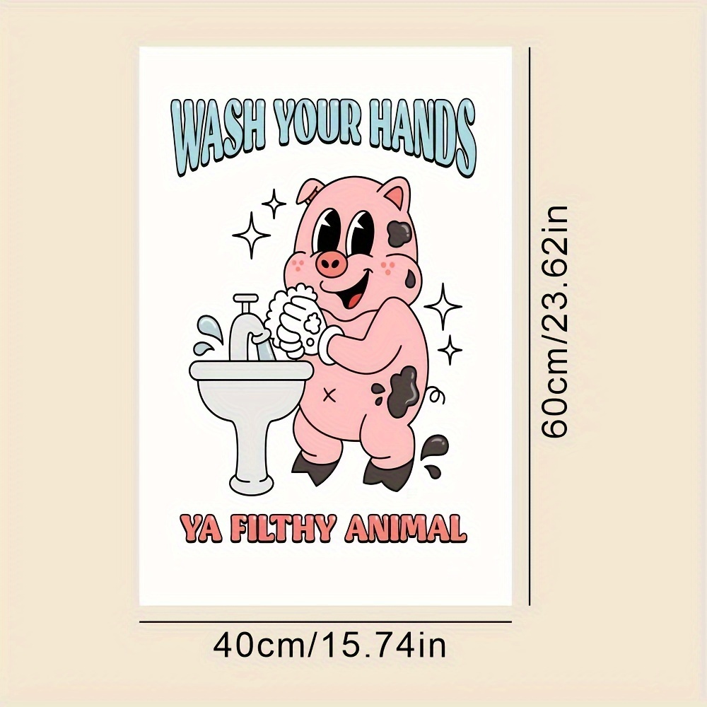 Bathroom Canvas Print Poster Cartoon Pig Wash Hands Canvas - Temu Canada