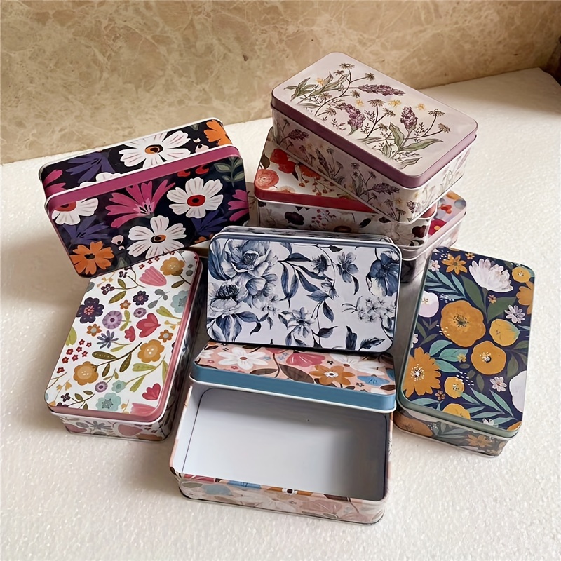 2pcs Vibrant Floral Metal Tin Boxes with Lids Ideal for Perfume Jewelry Candy Storage Wedding Favors Gifts Metal Containers in Assorted