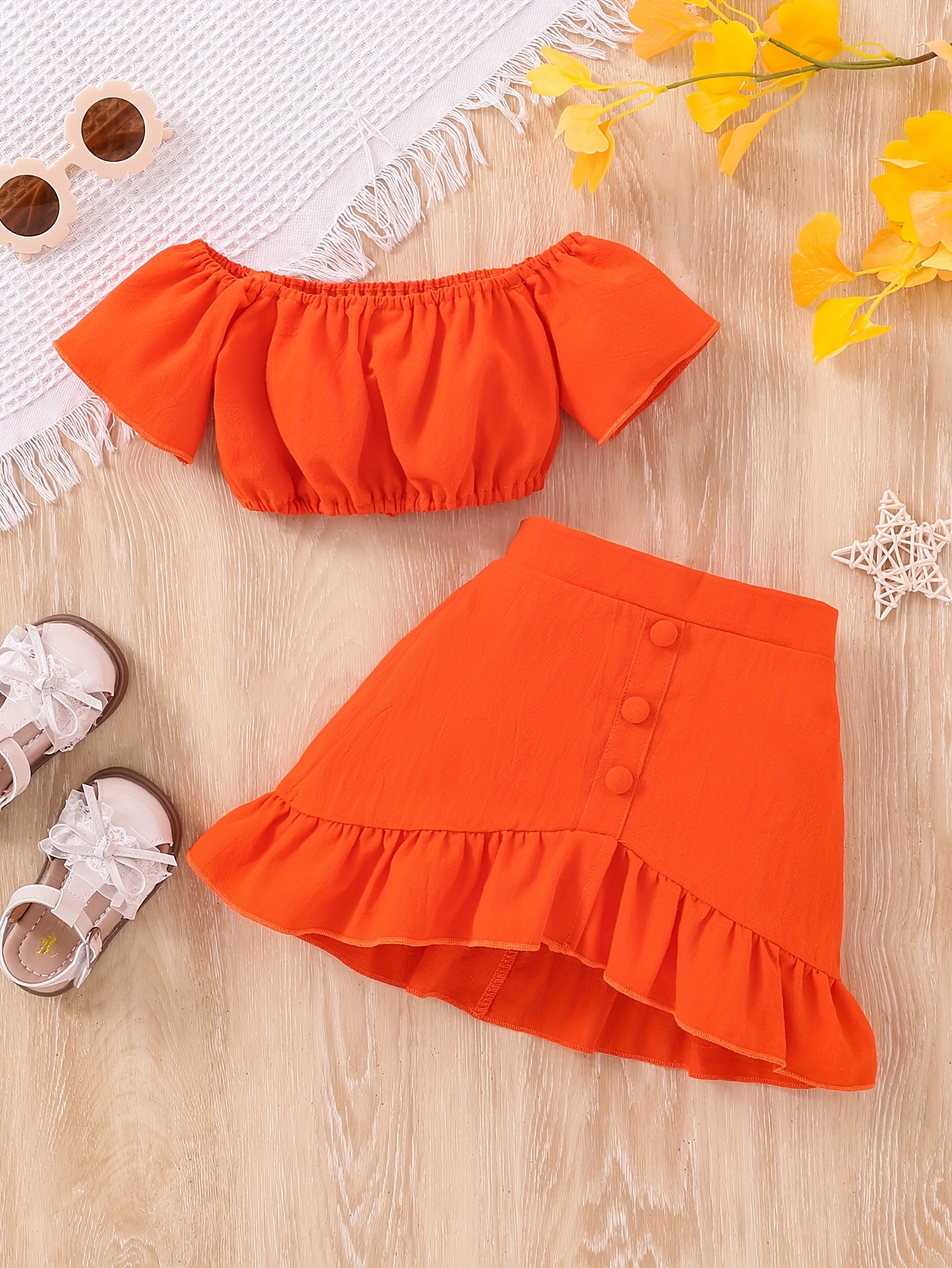 Crop Top Fashion Girls Solid Color + Skirt Party Summer Two - Temu ...