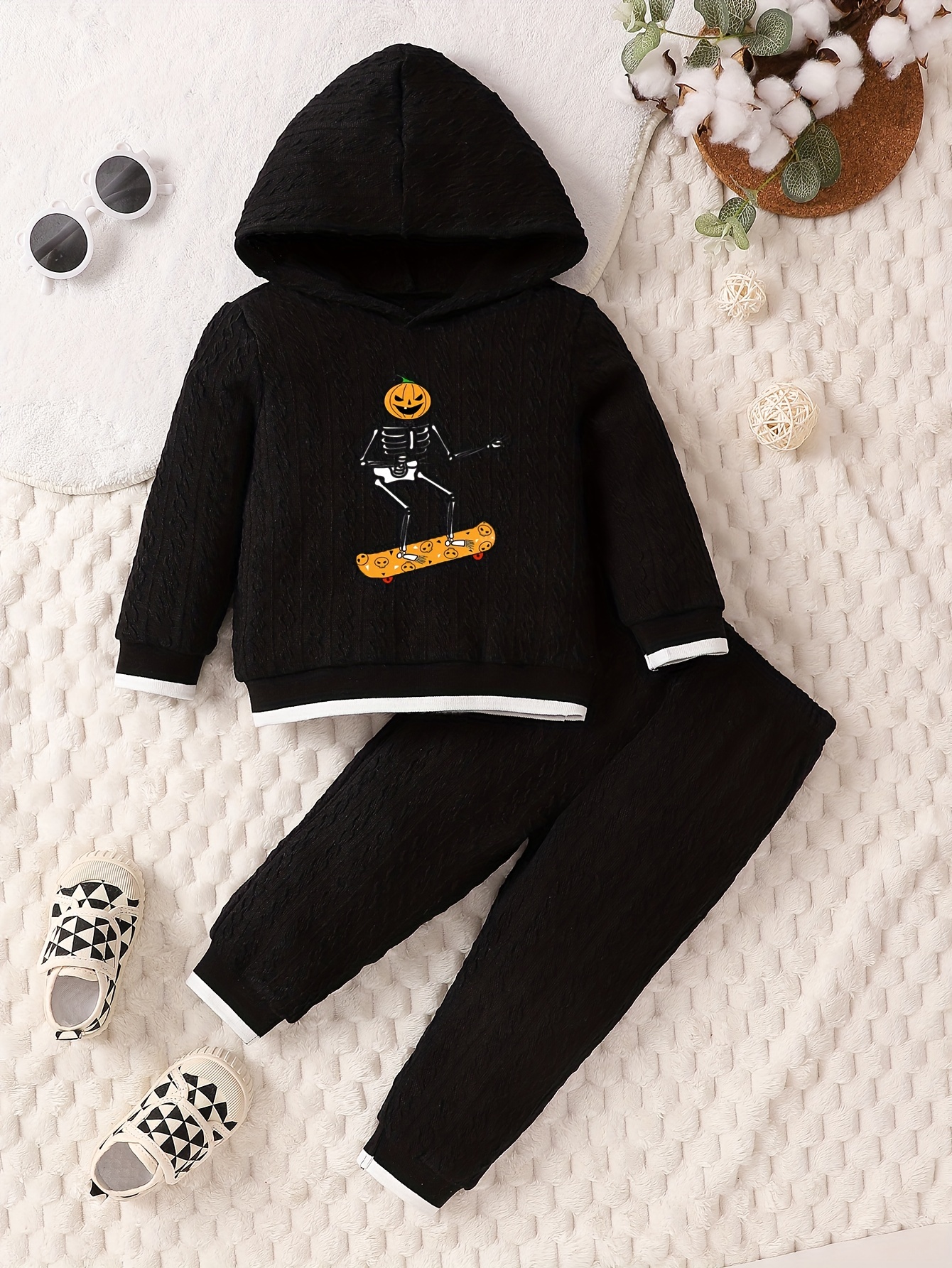 Boy's Skeleton Pumpkin Print Outfit Jacquard Sweatshirt - Temu Netherlands