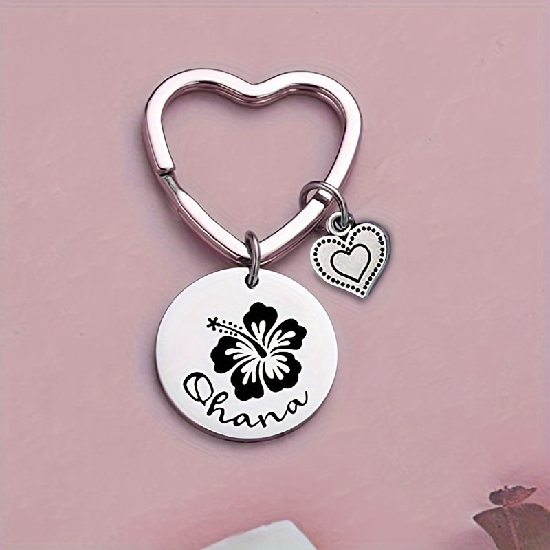 1pc romantic pattern silvery round heart tags keychain with heart shape ...