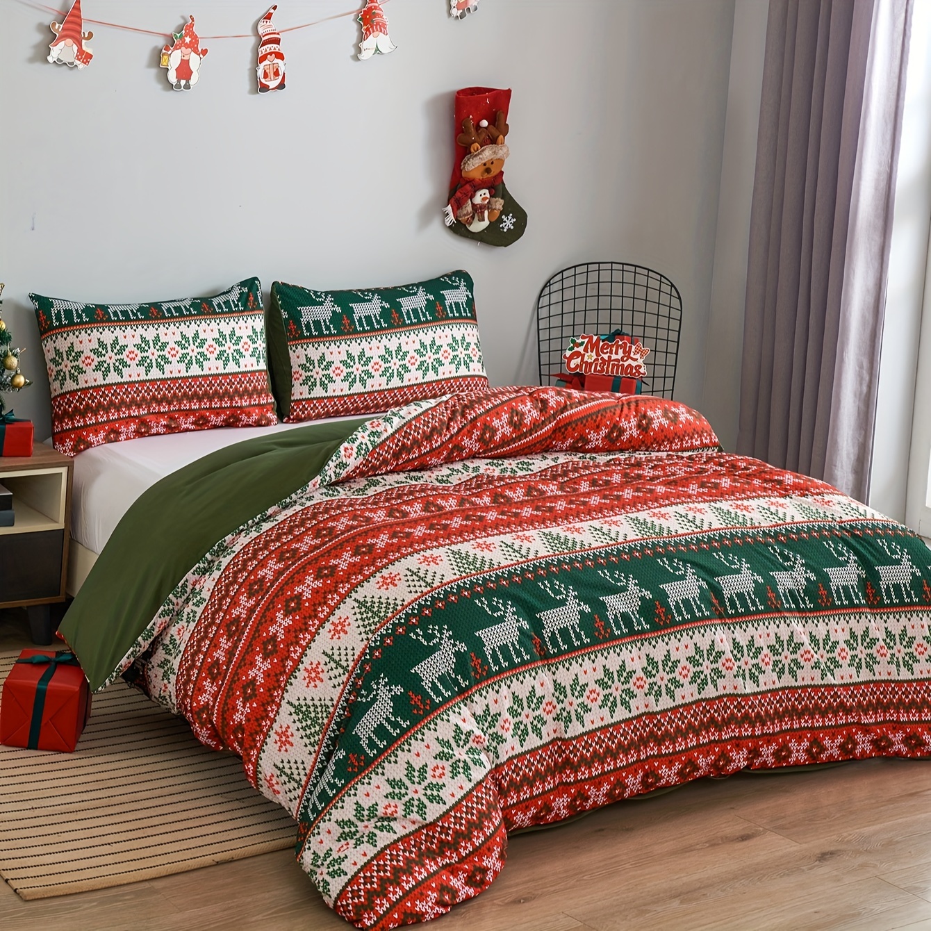 Duvet Cover Set Christmas Santa Claus Gingerbread Elf Deer - Temu ...
