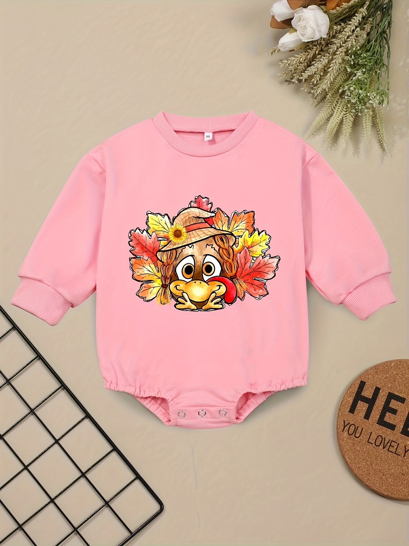 Baby Crew Neck Long Sleeve Sweatshirt Romper Cute Turkey - Temu New Zealand