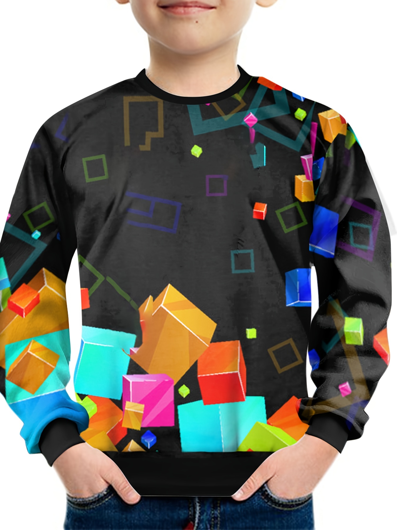 teens cubic colorful 3d print trendy sweatshirt kids casual - Temu New ...