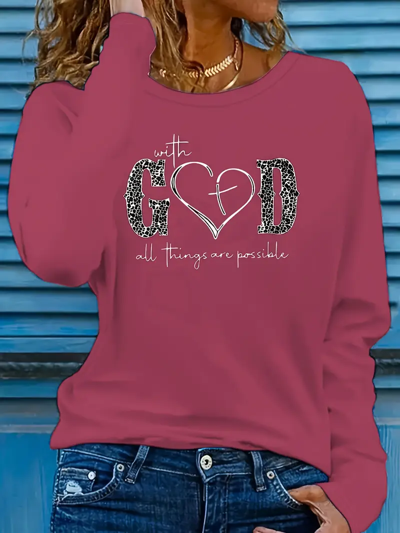 Plus Size Casual Sweatshirt Womens Plus Cross Heart Leopard Temu