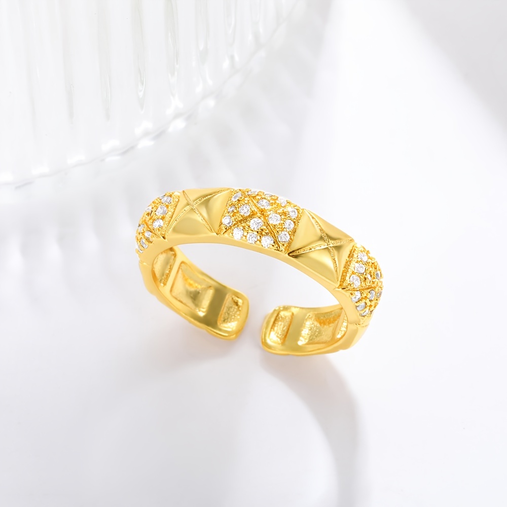 Golden Copper Zirconia Geometric Open Ring Jewelry, Men's Special Bohemian Ring, Exquisite Men's ...