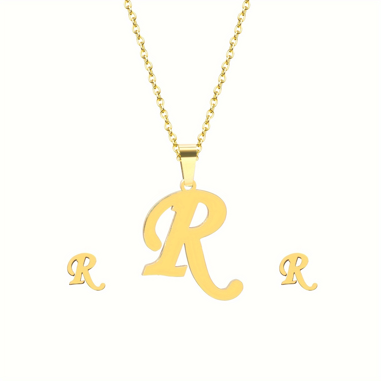 Luxury Golden 26 Letters Necklace Earring Suit Men - Temu United Kingdom
