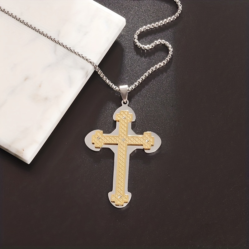 Classic Christian Zircon Mesh Cross Pendant Stainless Steel - Temu ...