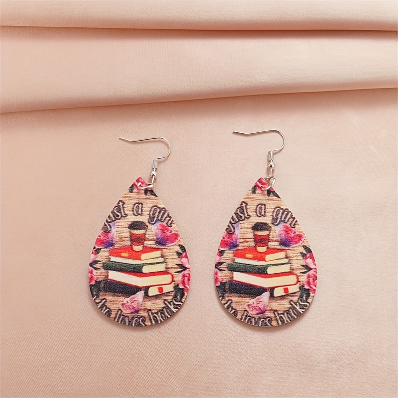 Retro Bohemian Book Print Droplet Shaped Earrings Men Daily - Temu ...