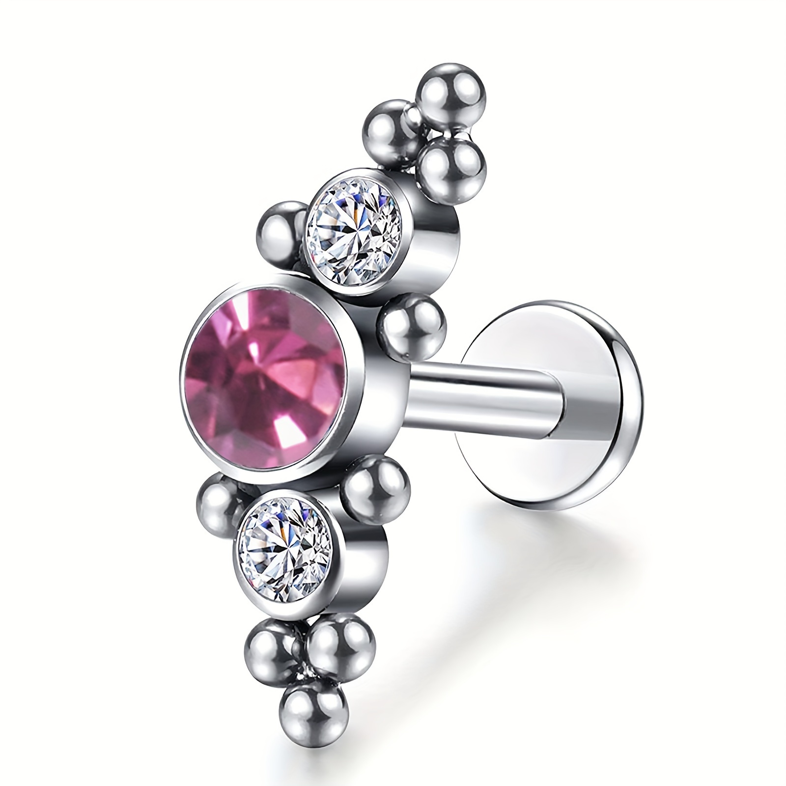 Stainless Steel Cz Labret Lip Ring Zircon Opal Cluster Stud - Temu ...