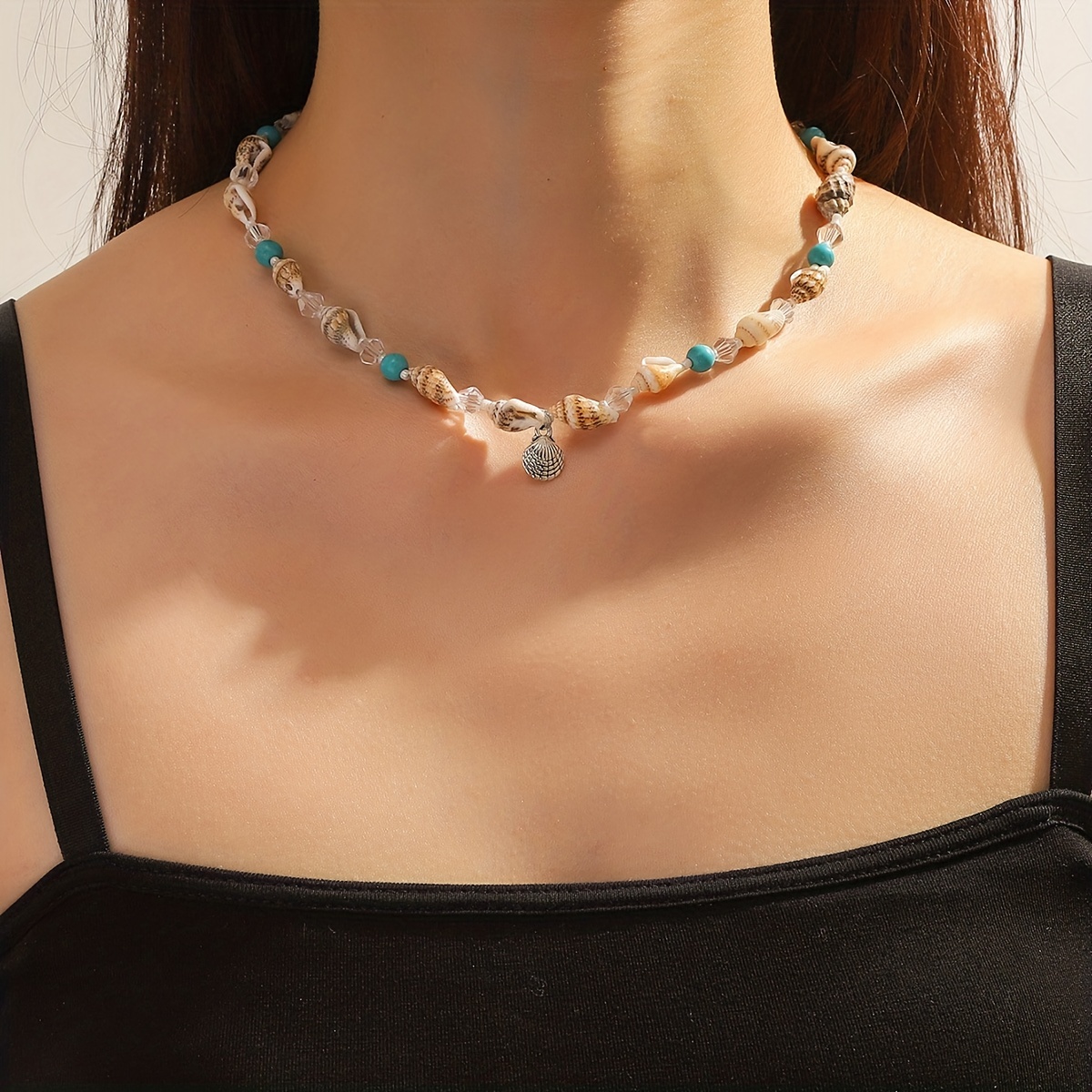 Conch Shell Pendant Necklace Boho Alloy Bead Clavicle Chain - Temu New ...