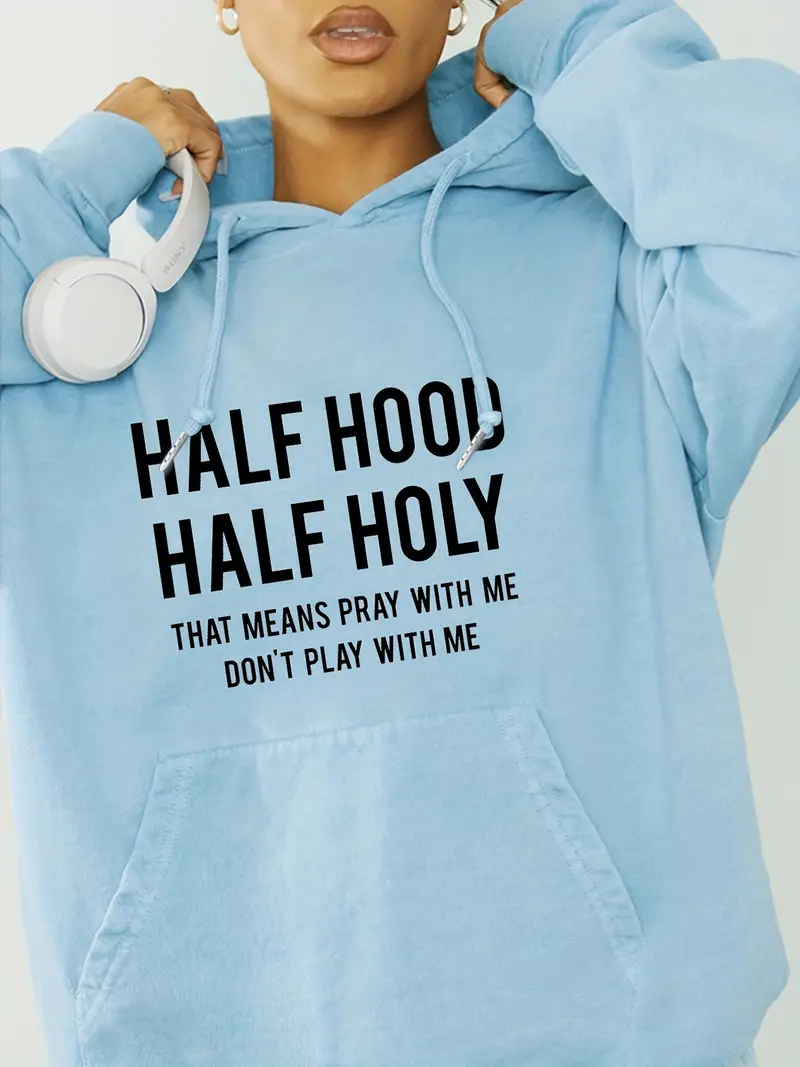 Letter Print Drawstring Hoodie Casual Long Sleeve Kangaroo Temu