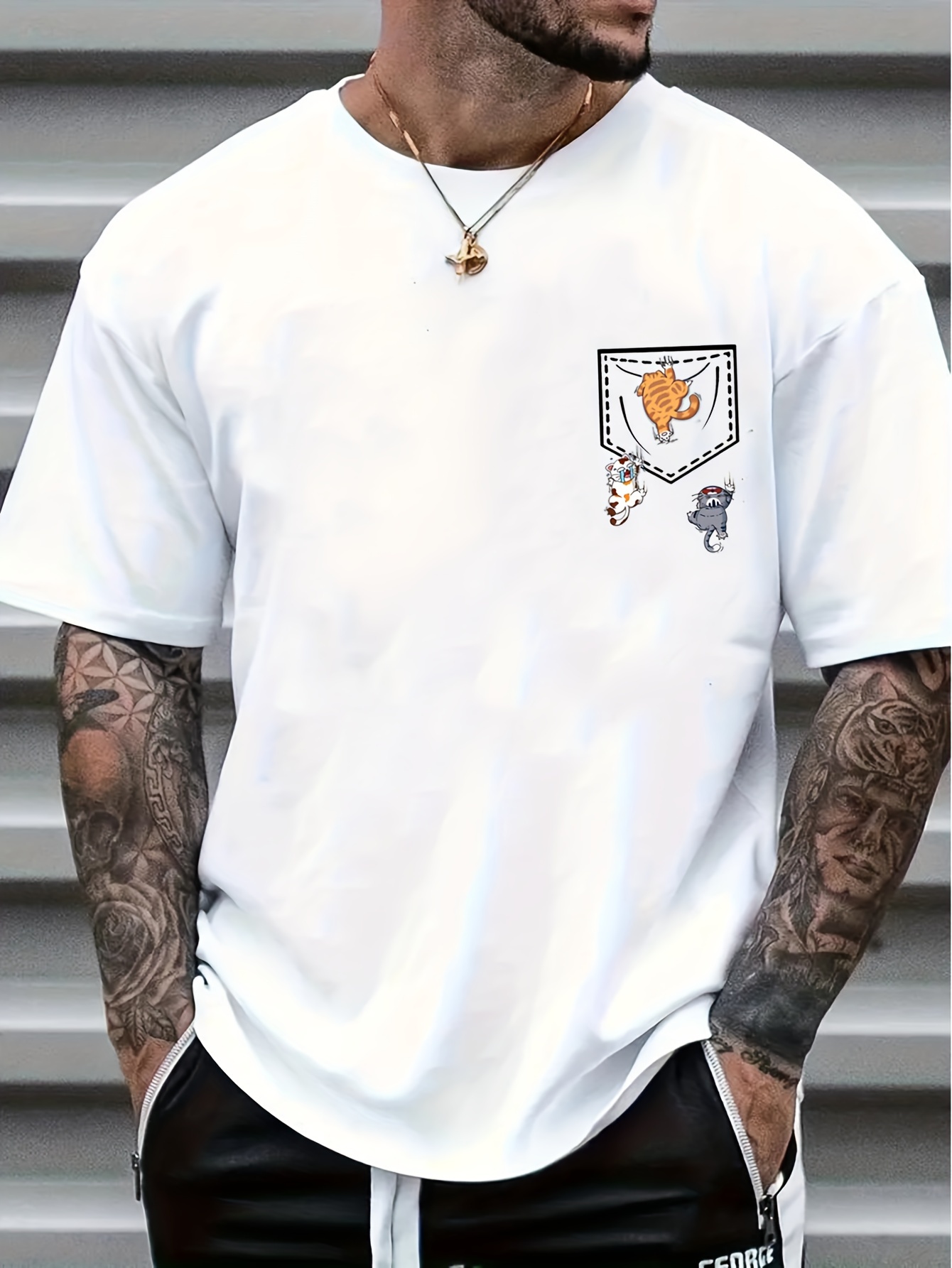ティブ漫画猫 ントメンズ T シャツ夏のアウトドア メンズシックなクルーネックトップ Temu Japan