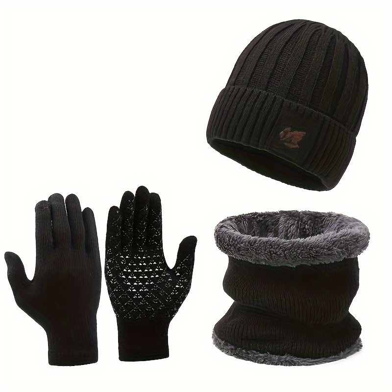Winter Knitted Hat Scarf Gloves Set Women Men Fashion Velvet - Temu ...