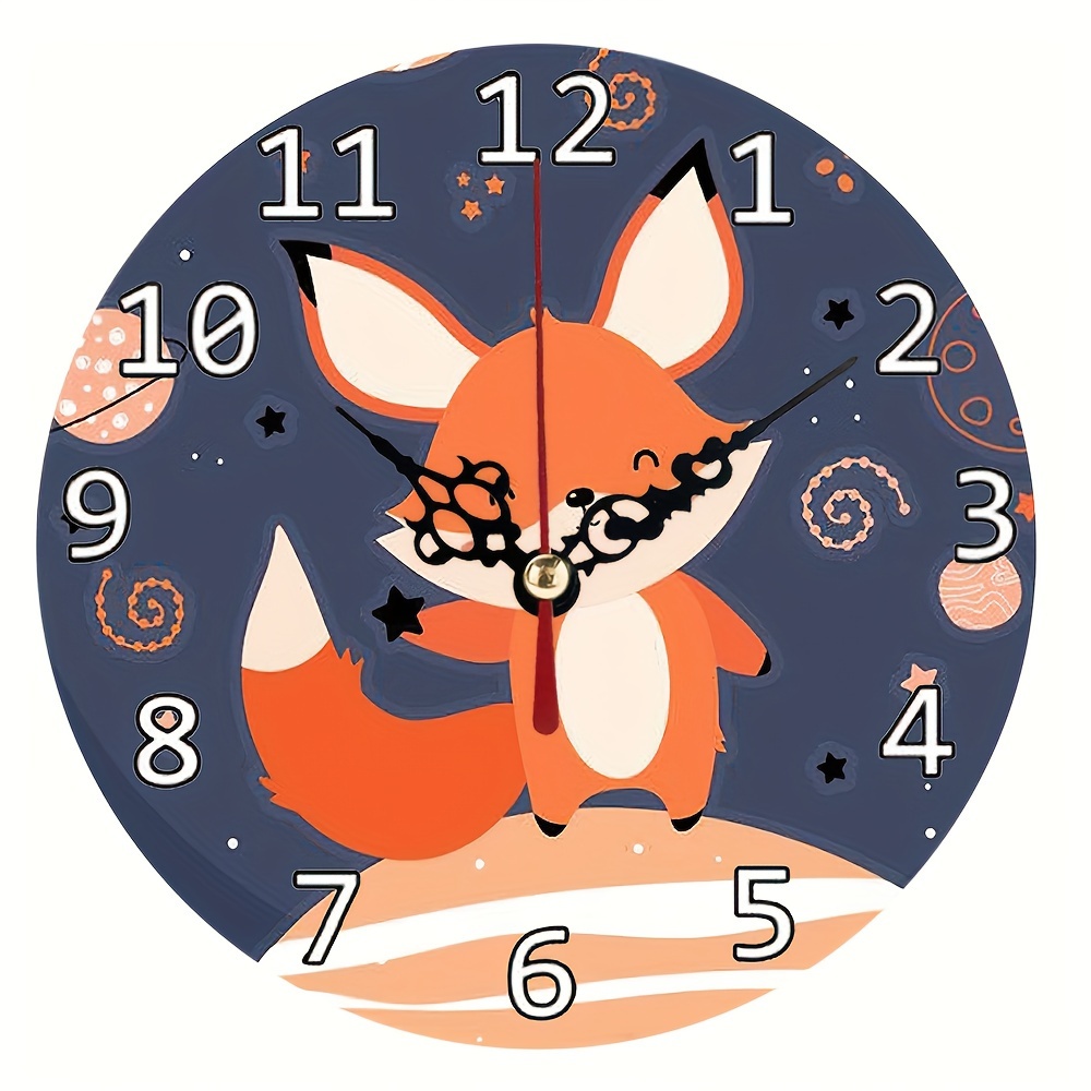 Wood Decorative Little Fox Star Theme Wall Clock Wall Decor - Temu ...