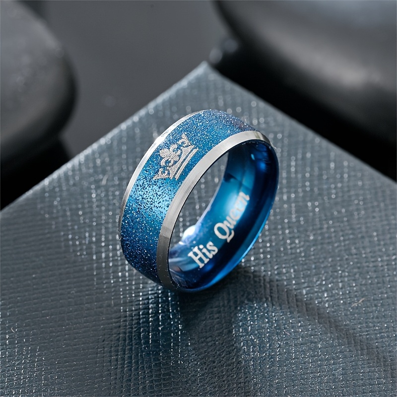 Vintage Crown Stainless Steel Couple Ring Blue King Ring - Temu United ...