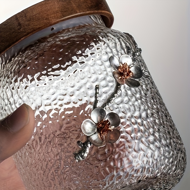 Food Jars Canisters Hammer Pattern Glass Teapot With Wooden - Temu