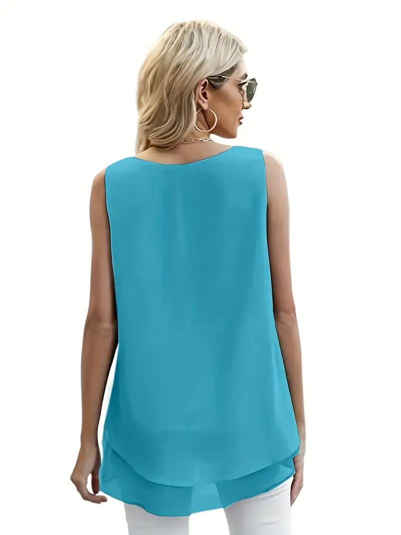 Solid Layered Tank Top Casual Crew Neck Sleeveless Summer Temu