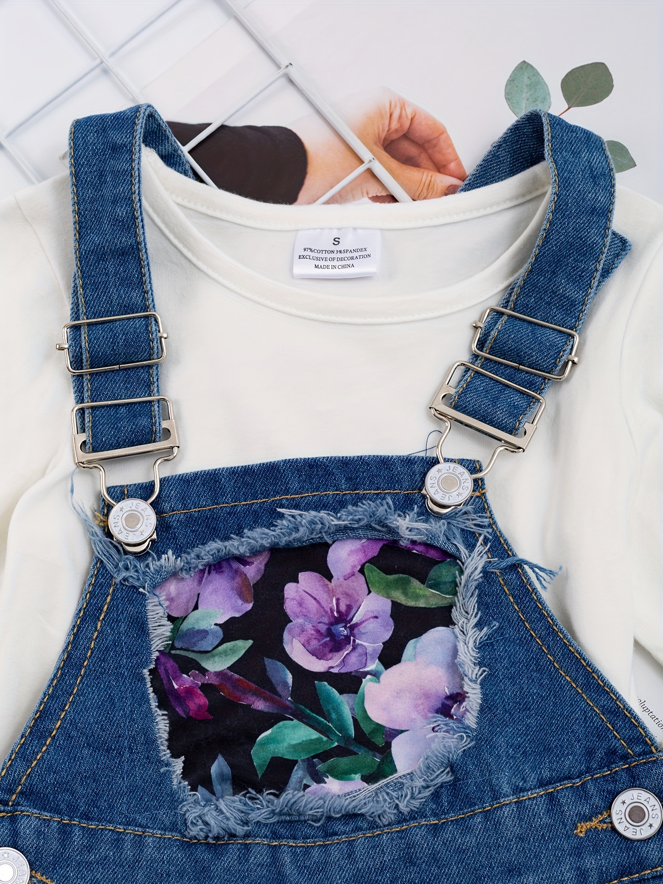 solid layered ruffle trim long sleeve t shirt + ripped denim - Temu Canada