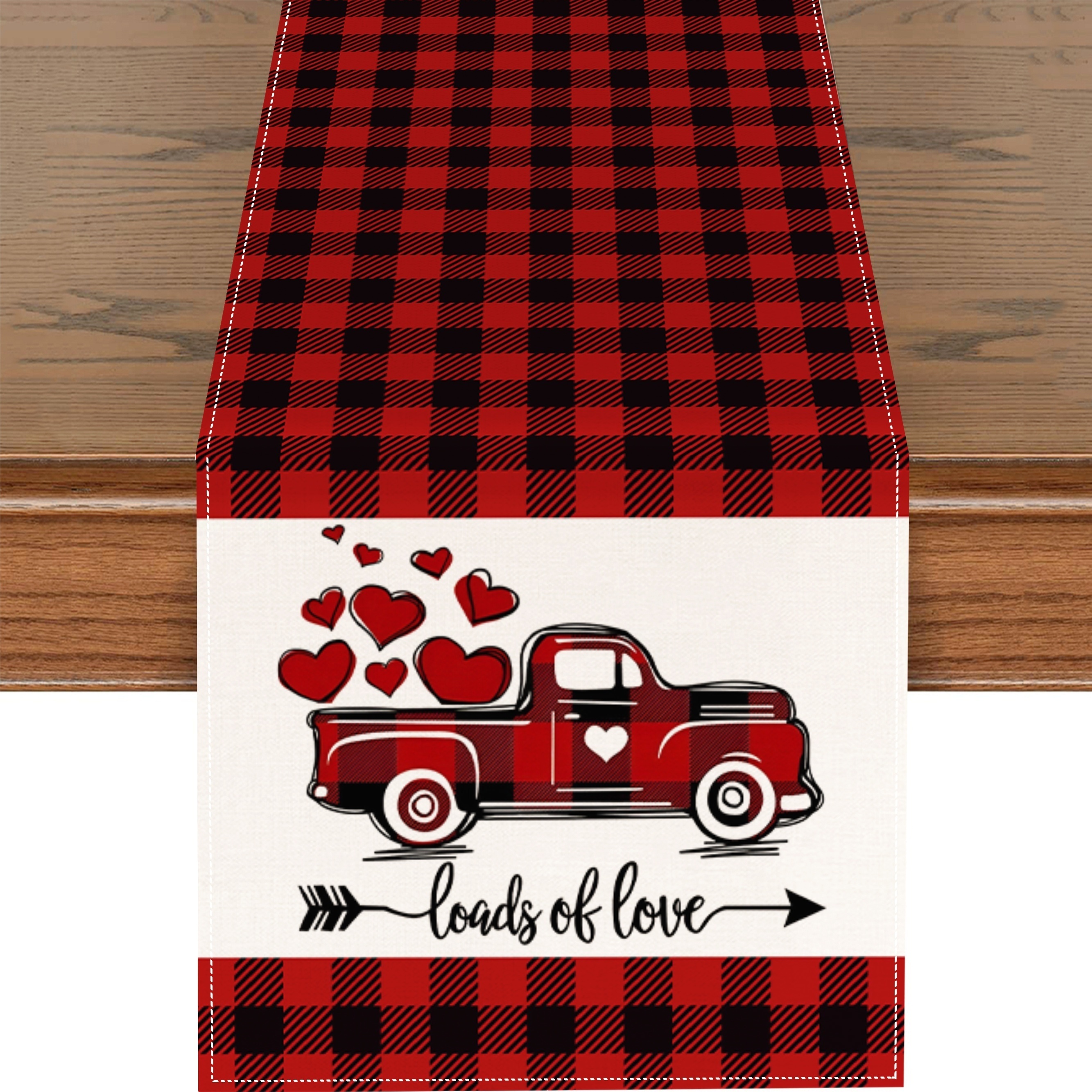 Valentine's Day Linen Table Runner Love Heart Buffalo Plaid - Temu New ...