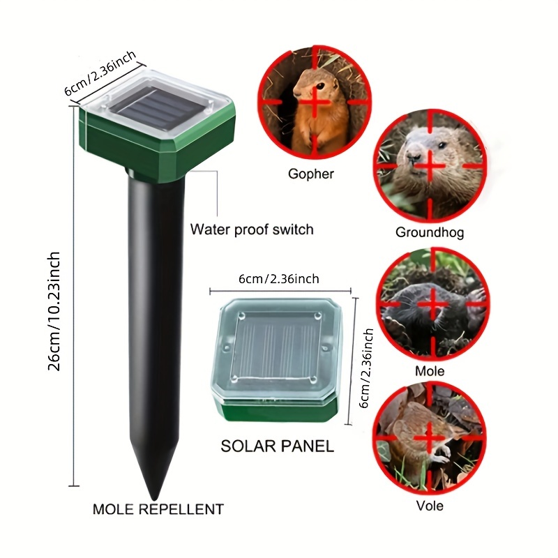 2 4pcs Solar Mole Repellent Stakes Solar Powered Gopher Deterrent ...