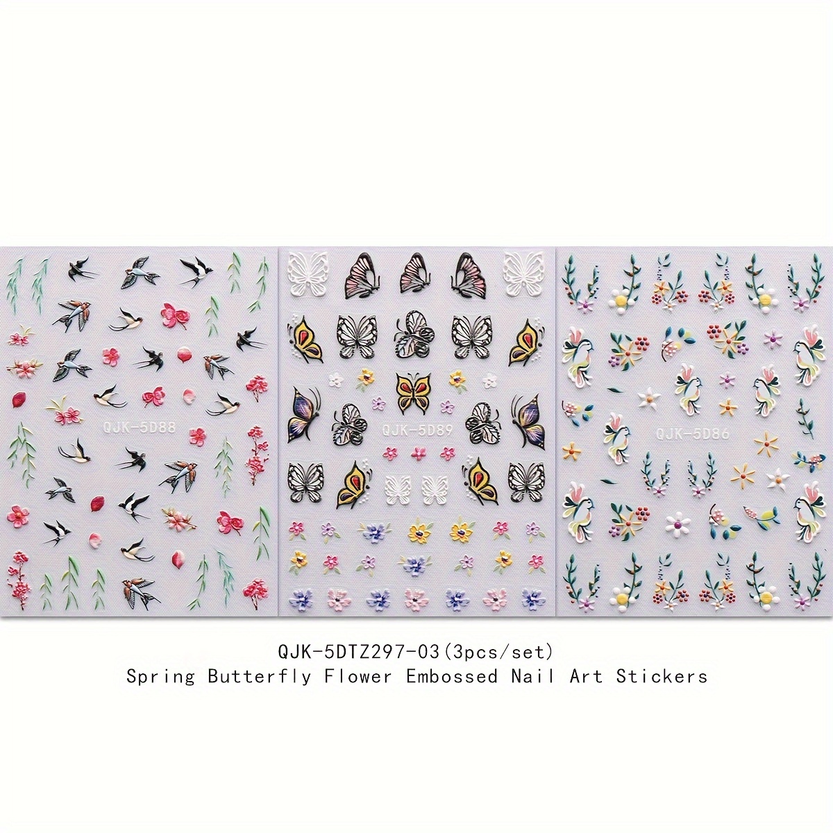 5d Embossed Spring Butterflies Nail Art Stickers Decals 5d - Temu Canada