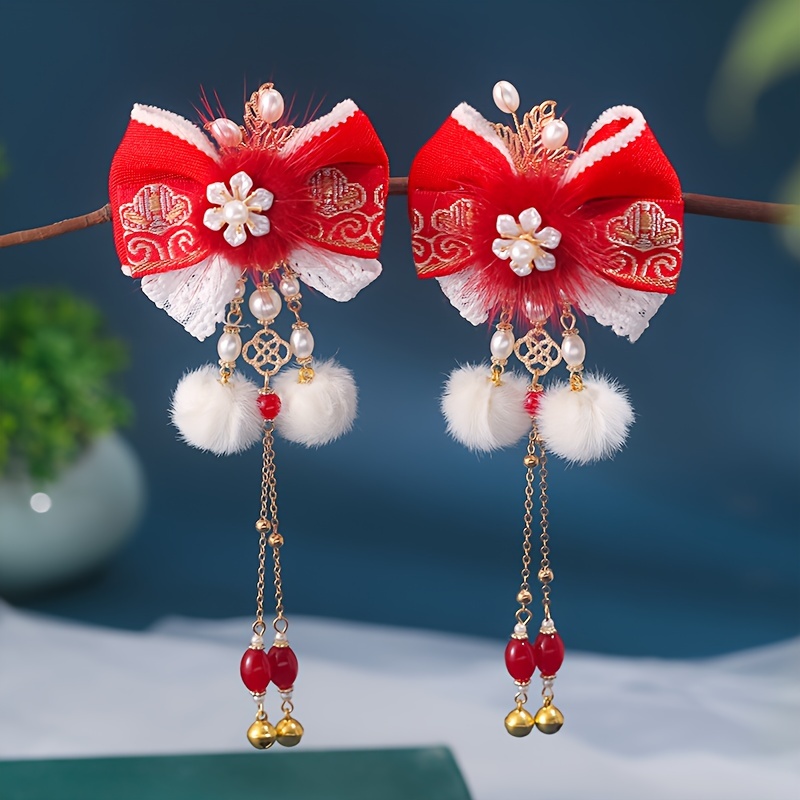 Red Hair Clips Exquisite Unique Chinese Style Bright Flower - Temu Canada