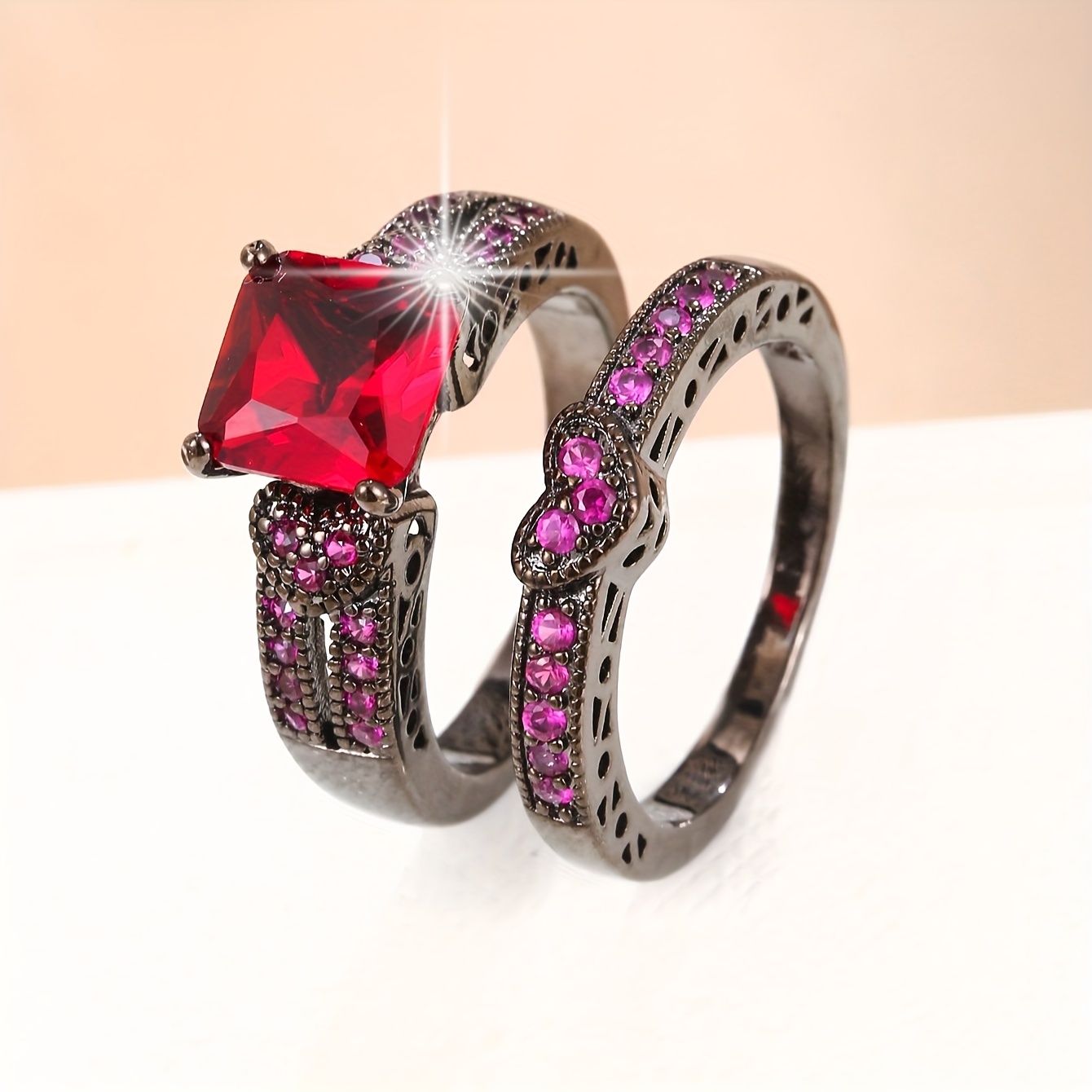 Vintage Stacking Rings Inlaid Square Zirconia Multi Colors - Temu ...