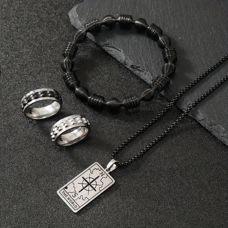 Fashion Jewelry Set Simple Rotatable Gear Pair Rings & Hip Hop Punk ...