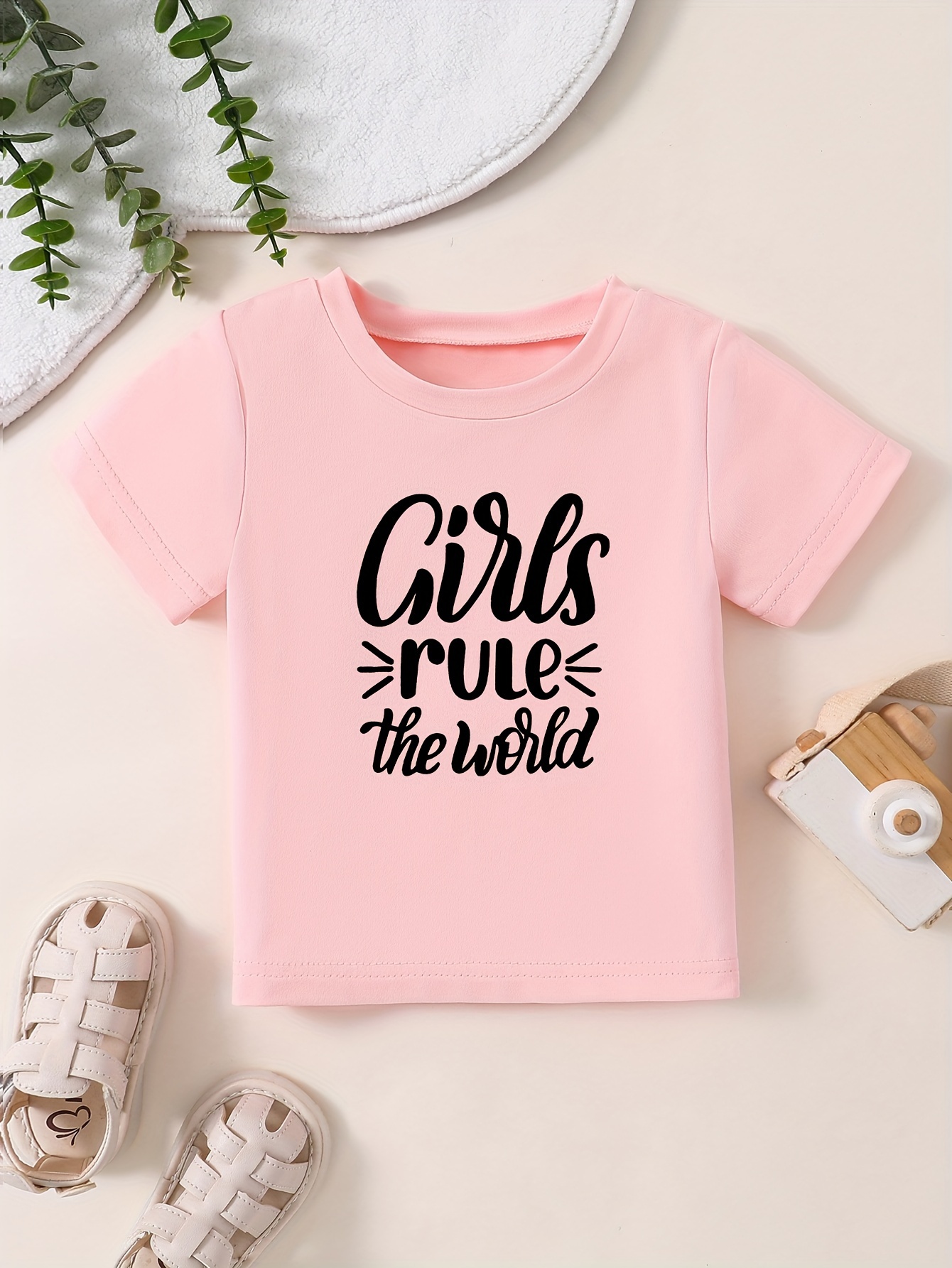 Graphic Short Sleeve T shirt Girls Rule World Girls Comfy - Temu Australia