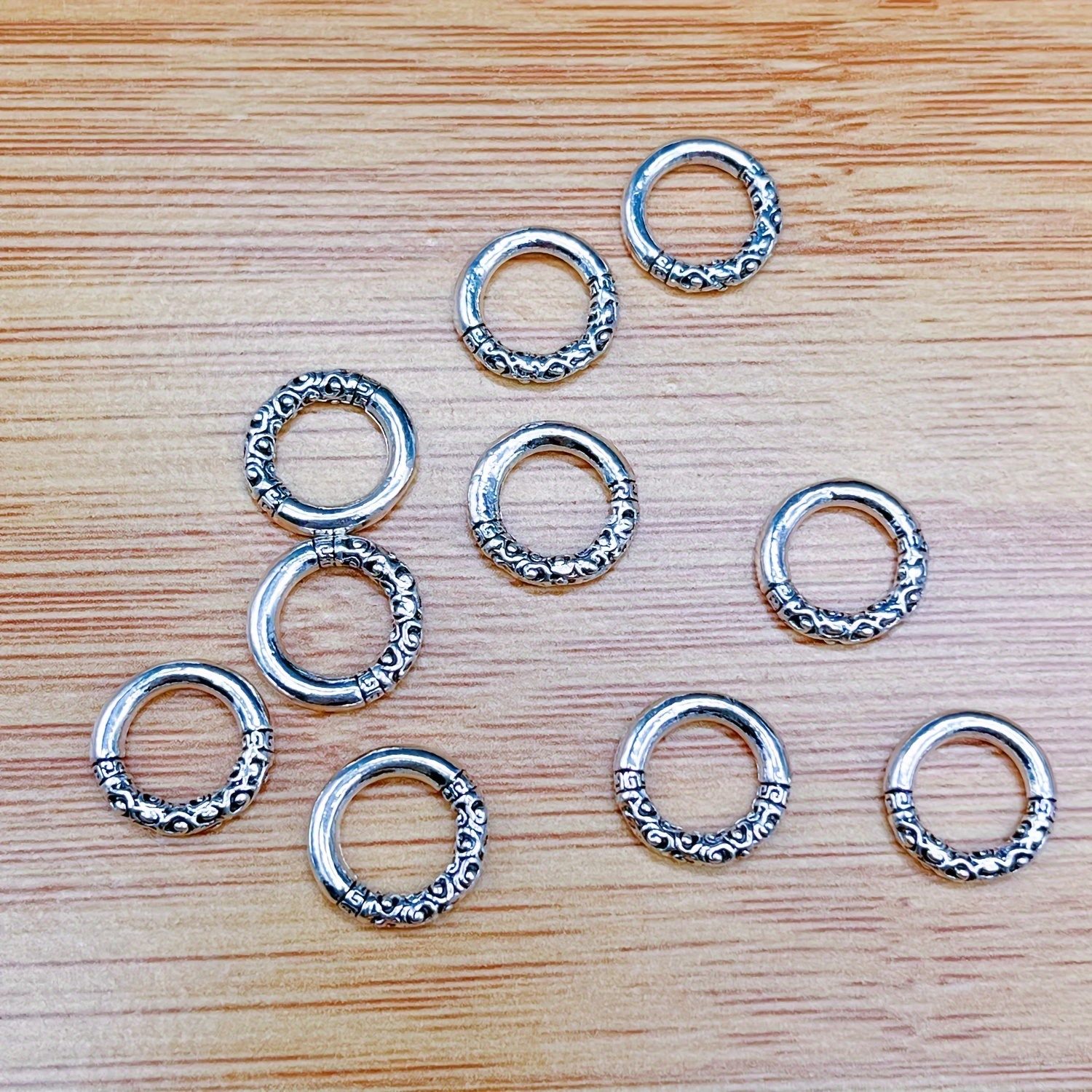 Ancient Silver Color Charm Carved Running Ring String Beaded - Temu ...