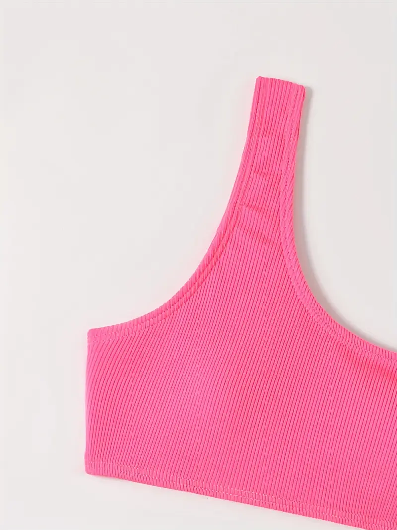 Girls Swimsuit Solid Color Bikini Set One Shoulder Tank Top And Briefs