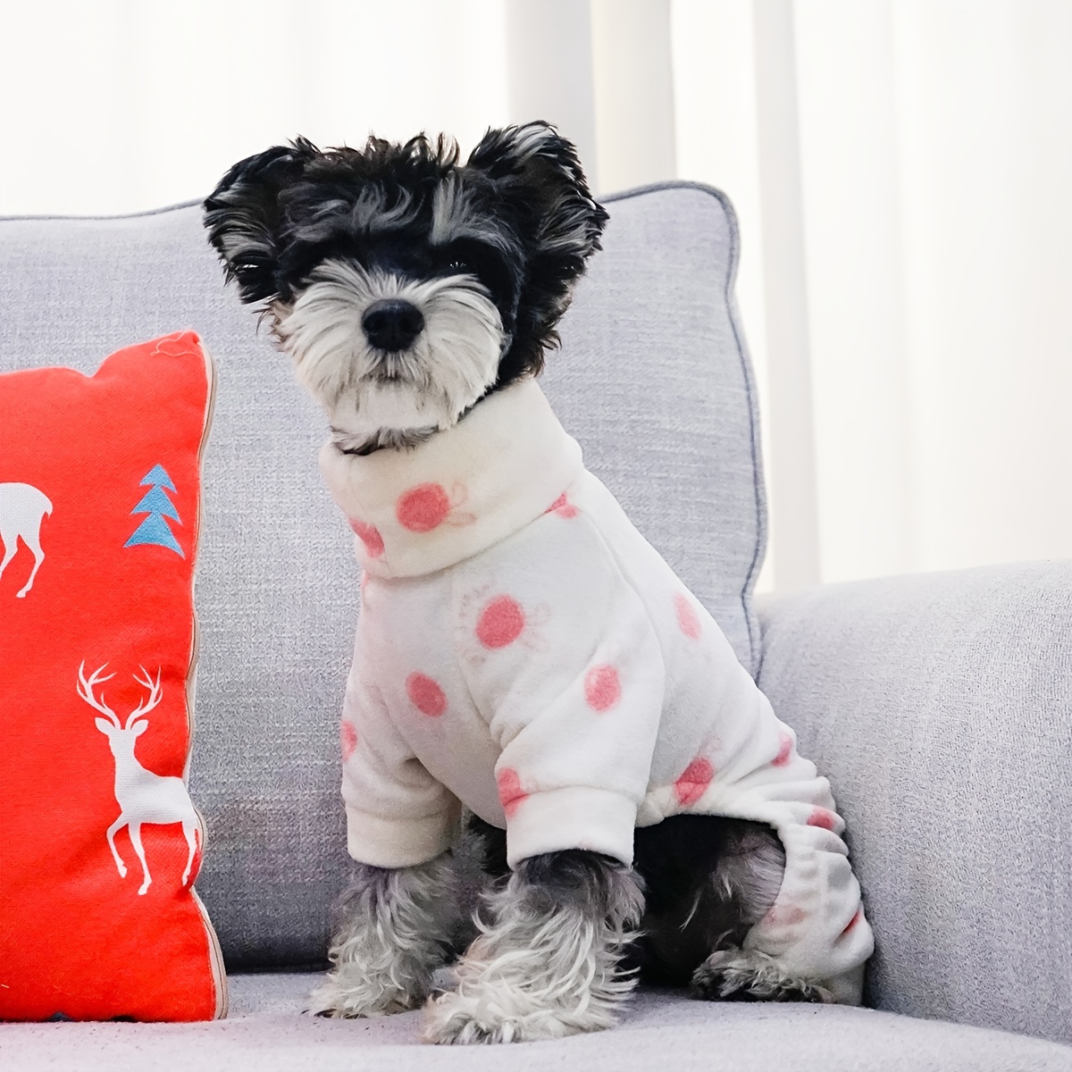 Indoor Winter Warm Pet Clothes For Dog & Cat, Dots Printed Pajamas ...