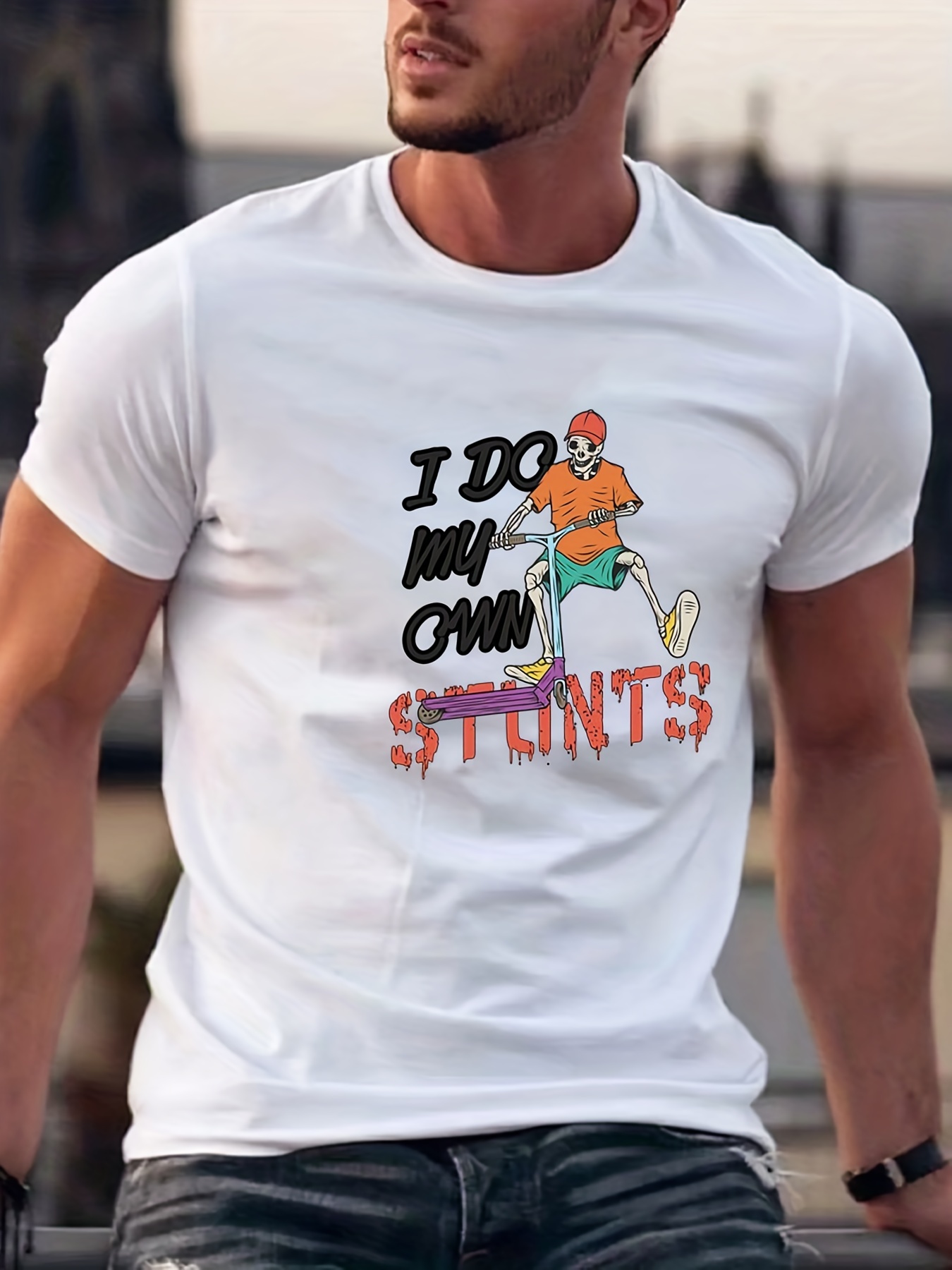 Scoot Theme Skeleton Slogan Pattern Print Mens Comfy Chic T Temu