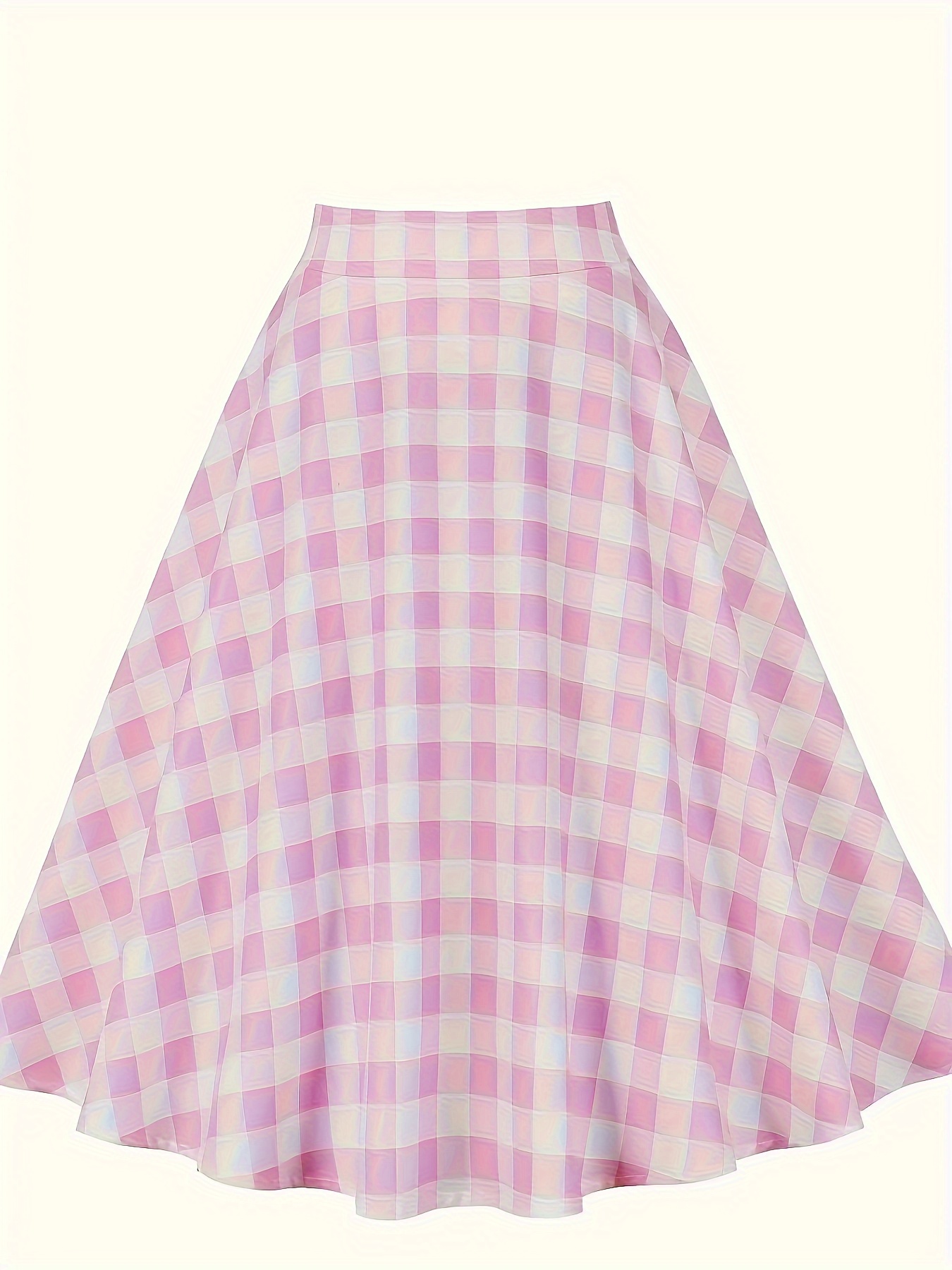 Plaid Big Swing Ruffle Skirt Vintage High Waist Midi Skirt - Temu Canada