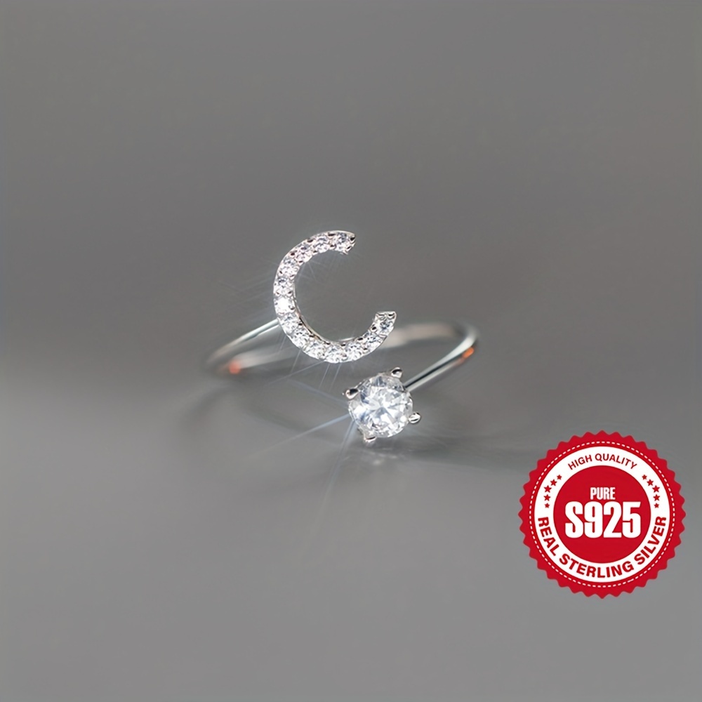 925 Sterling Silver 26 Letter Ring Adjustable Opening Ring - Temu ...
