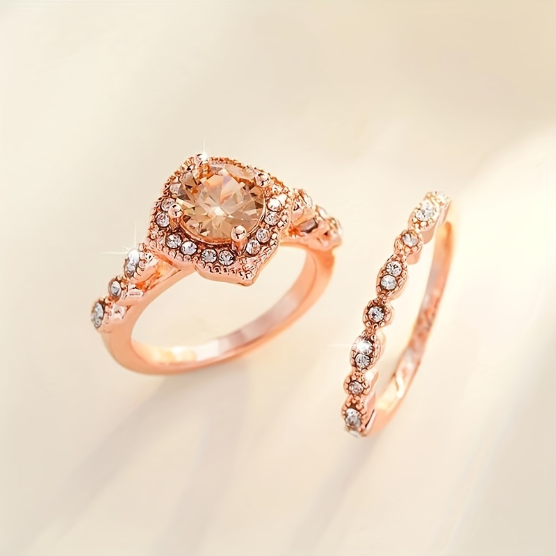 Elegant Stacking Rings Plated Paved Shining Gemstone - Temu United Kingdom