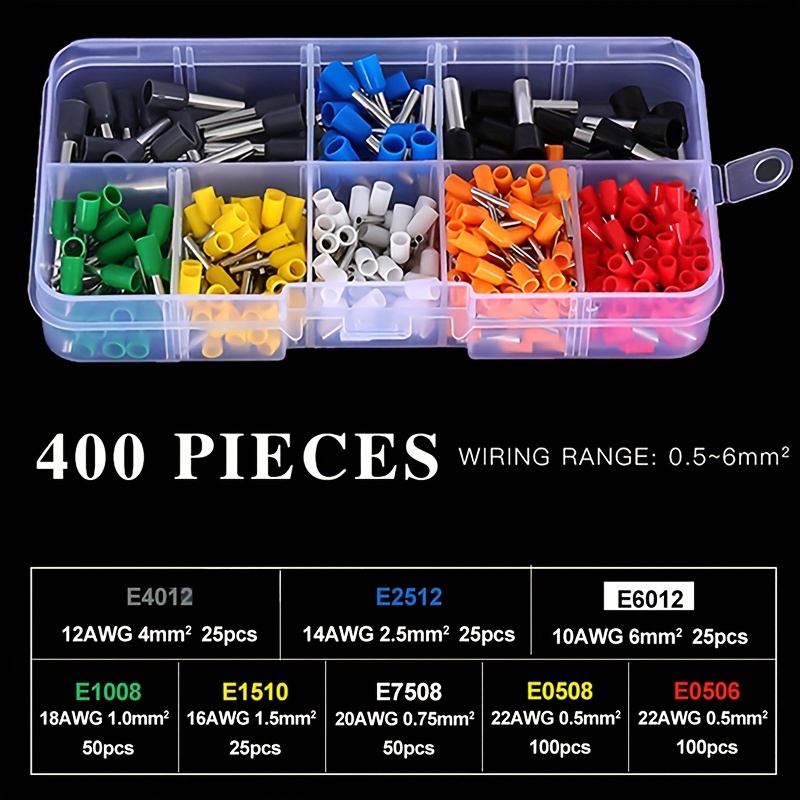 400pcs 박스형 Ve 관형 압착 단자 블록 코드 끝 커넥터 케이블 와이어 커넥터 전기 튜브 단자 슈트 Temu