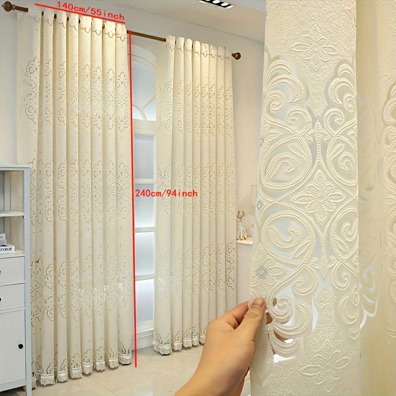 European Style Beige Hollow Jacquard Curtain Window - Temu United Kingdom