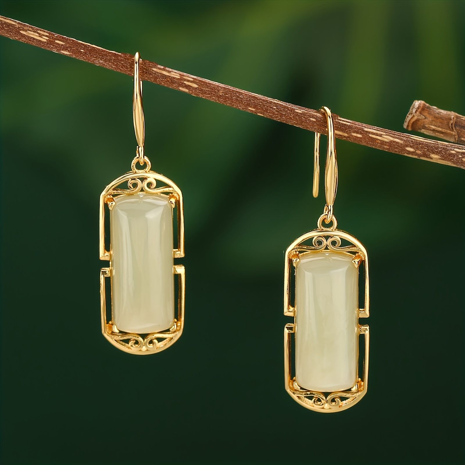 Bohemian Imitation Jade Dangle Earrings Elegant Luxury Style - Temu ...