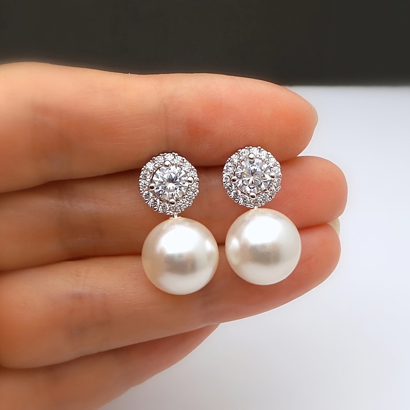 Cubic Zirconia Imitation Pearl Earrings Banquet Party Ear - Temu Australia