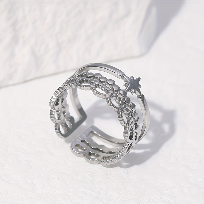 Men's Adjustable Ring, Star Crown Decor Stainless Steel Finger Ring ...