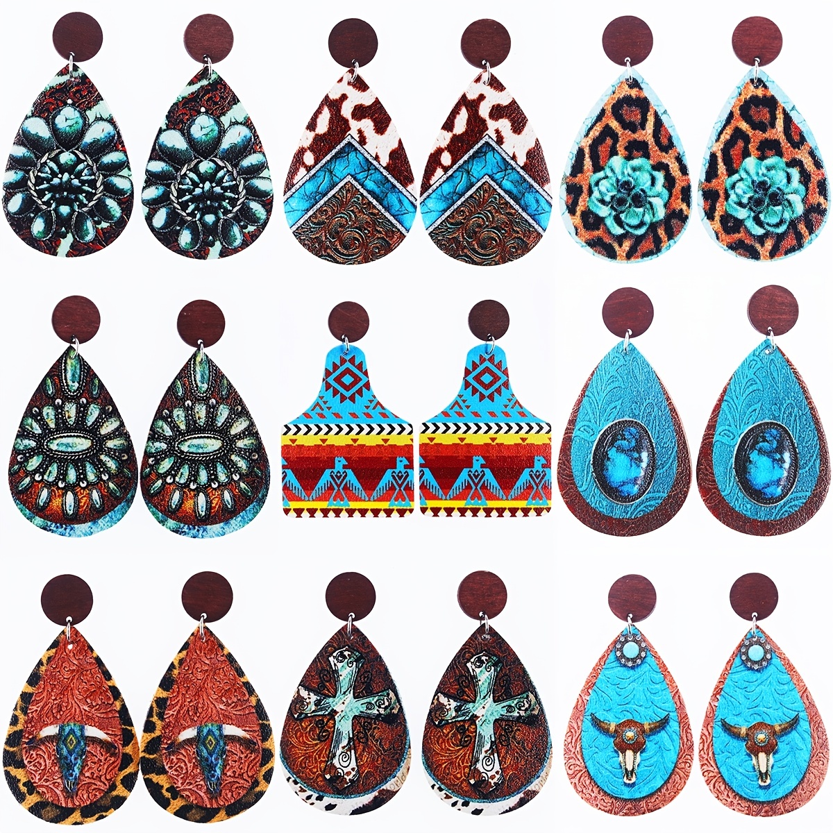 Cowboy Style Sunflower Cow Leopard Leather Waterdrop Shape - Temu Australia