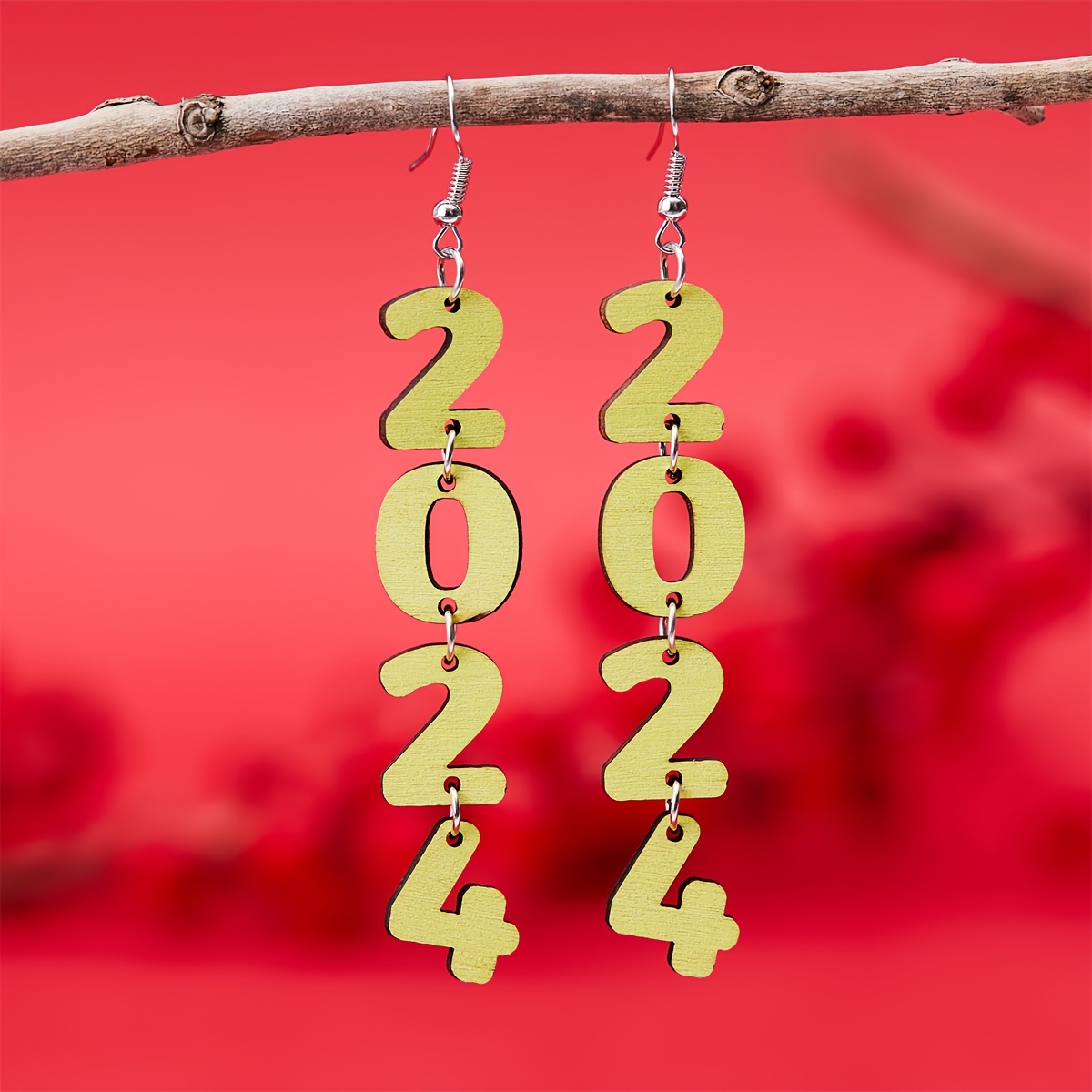 Golden 2024 Happy New Year Ear Jewelry Number Dangle - Temu United Kingdom