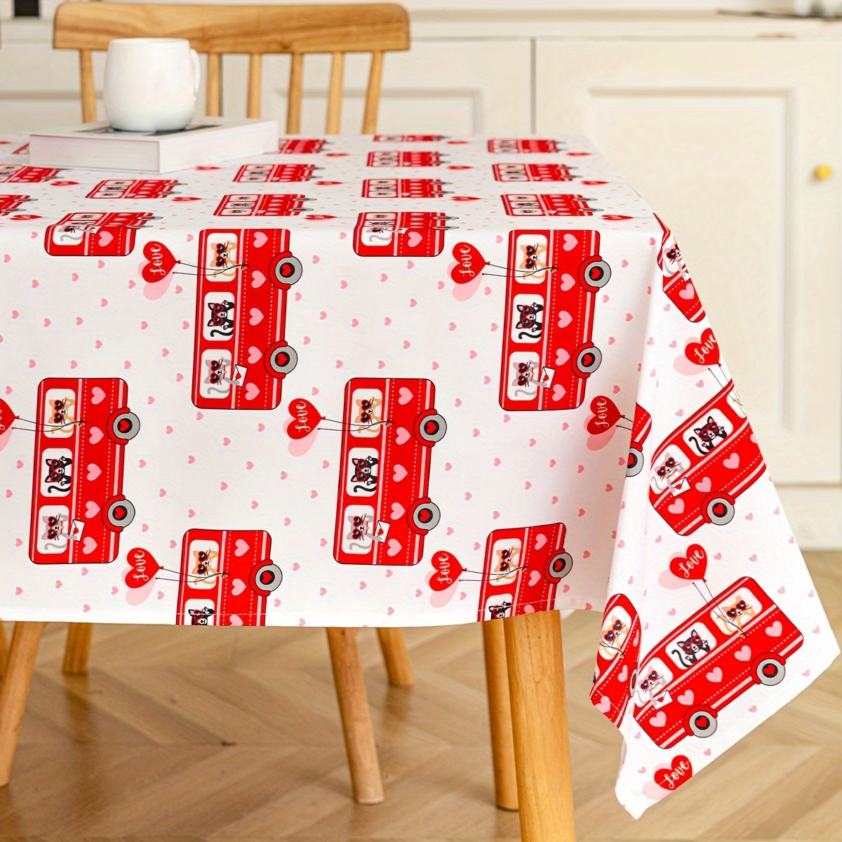 Tablecloth Love Bus Red Love Tablecloth Dining Room Living - Temu Canada