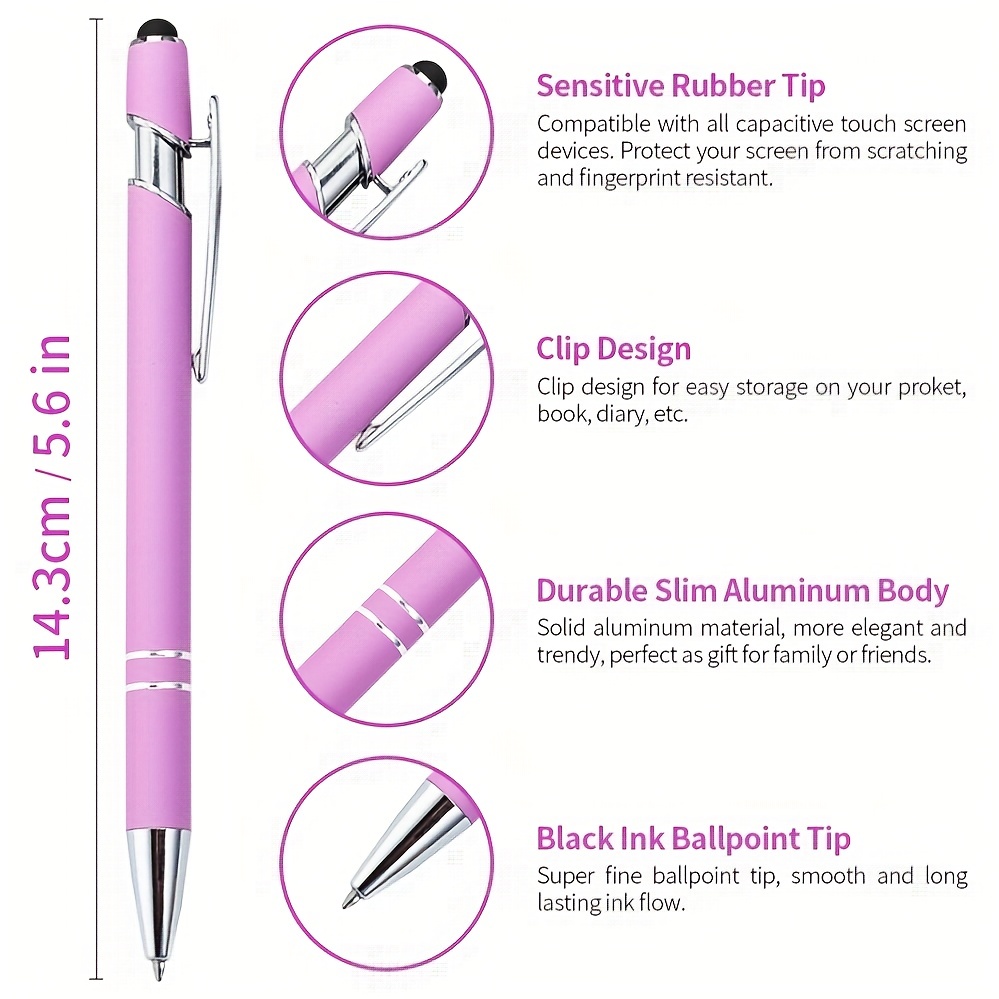 10 Pack Premium Quality Purple Ballpoint Pens With Touchscreen Stylus ...