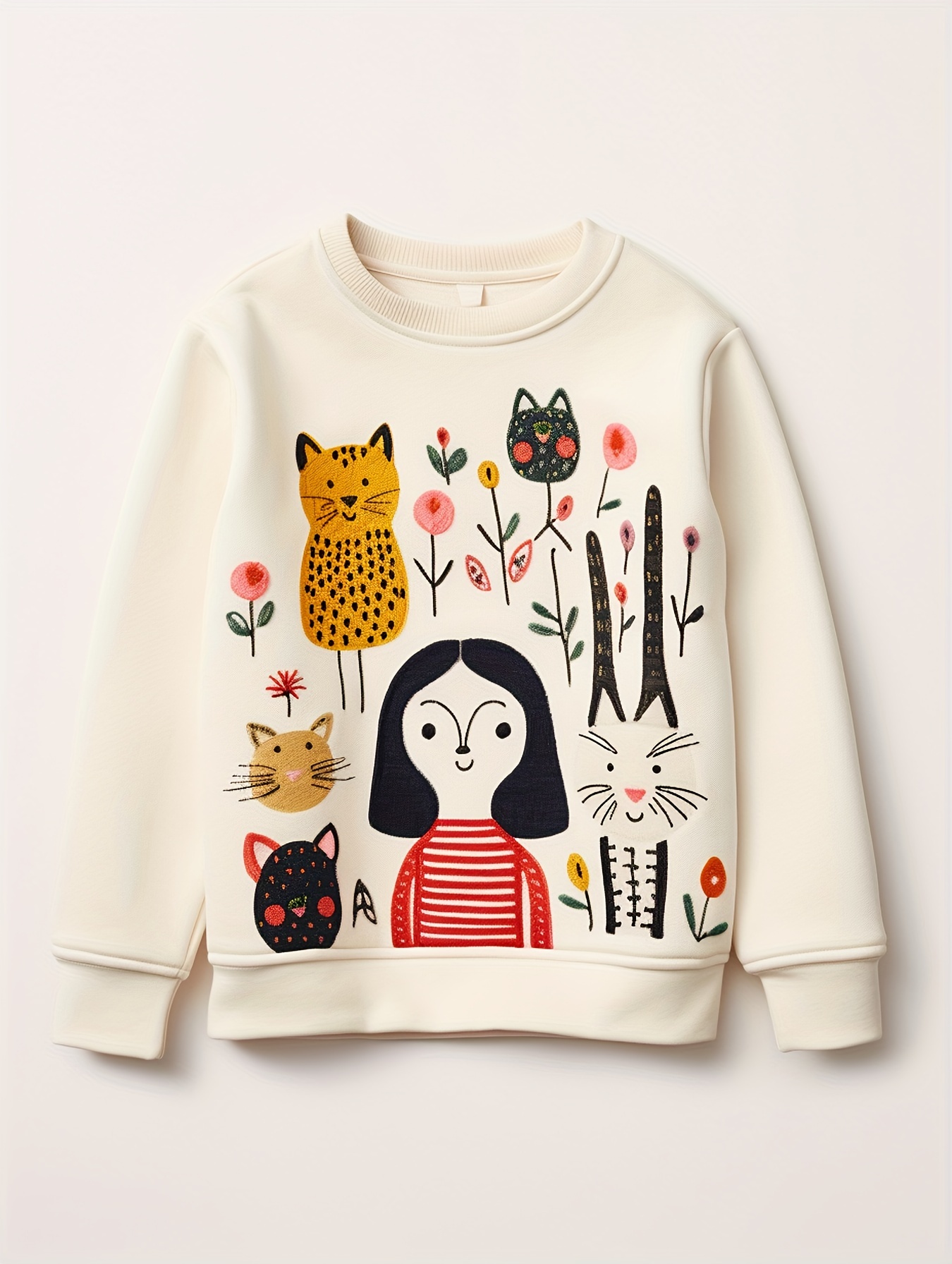 Spring/autumn Girl's Sweatshirt With Cartoon Girl/monster Print, Crew ...