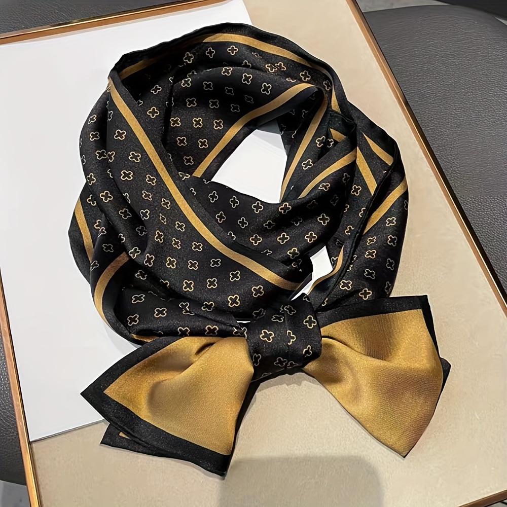 Stylish Thin Long Neck Scarf Simple Print Elastic Silky - Temu Australia