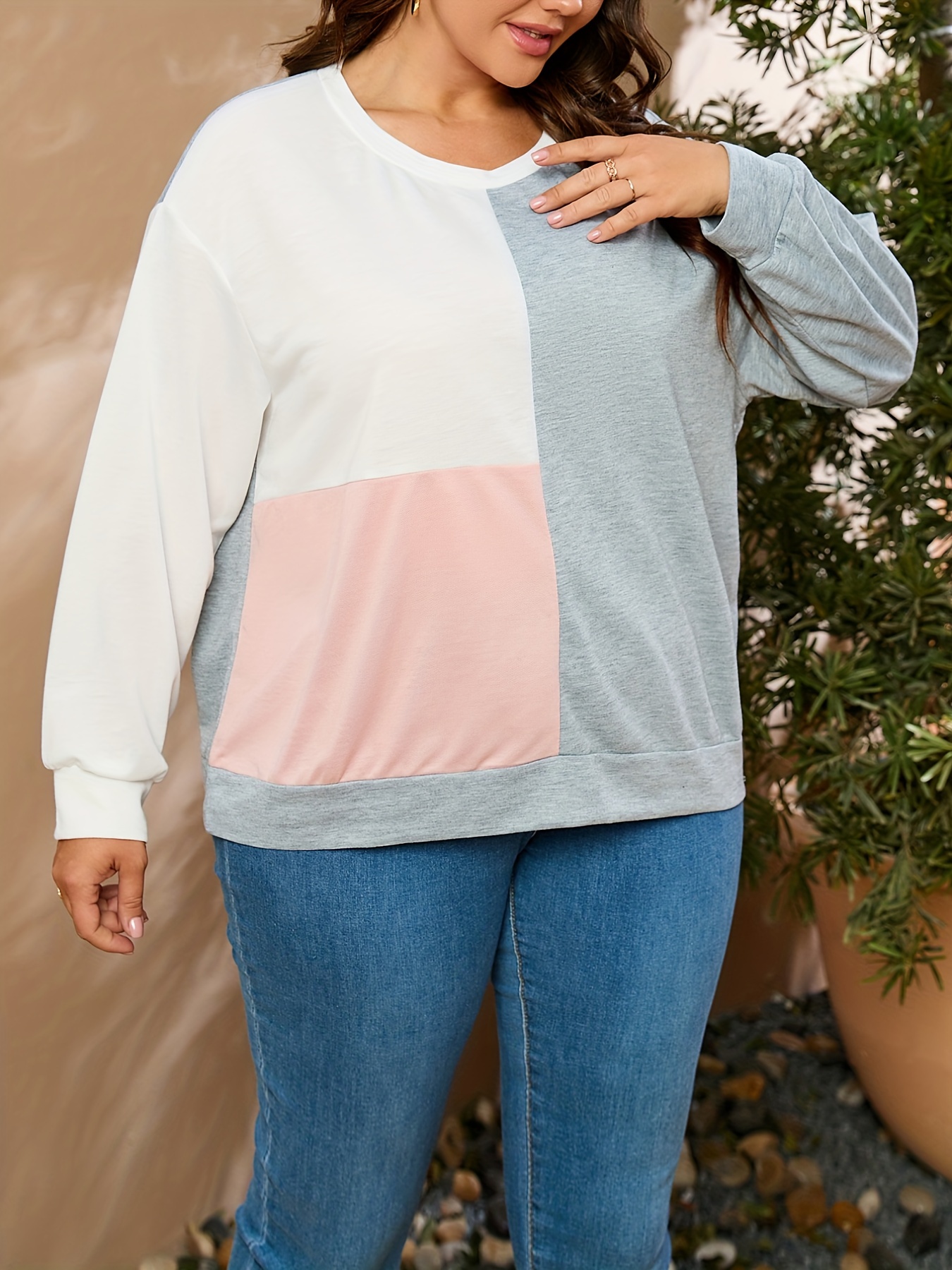 Casual Sweatshirt Plus Size Women s Plus Colorblock Long - Temu Philippines