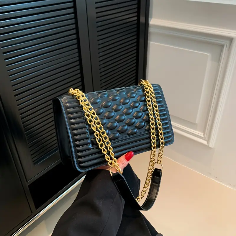 Trendy Geometric Embossed Shoulder Bag Solid Color Square Temu